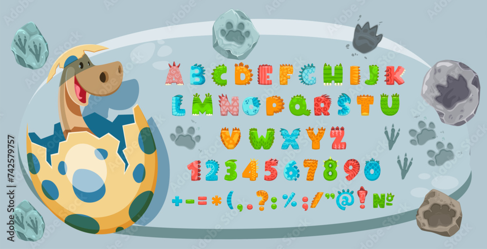 Cartoon dinosaur font, Jurassic dino type or typeface with English ...