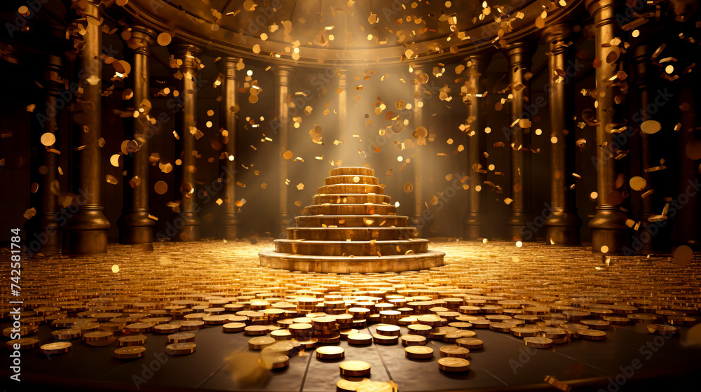 Glittering Pile of Gold Coins in a Treasure Explosion created with ...