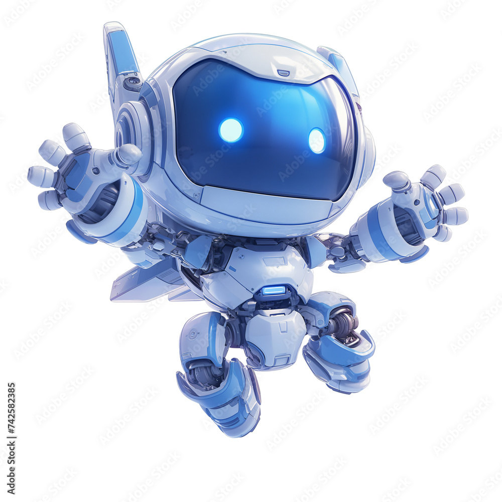 Happy cute robot on transparent background, friendly and cheerful robot ...