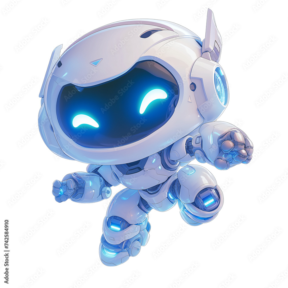 Happy cute robot on transparent background, friendly and cheerful robot ...