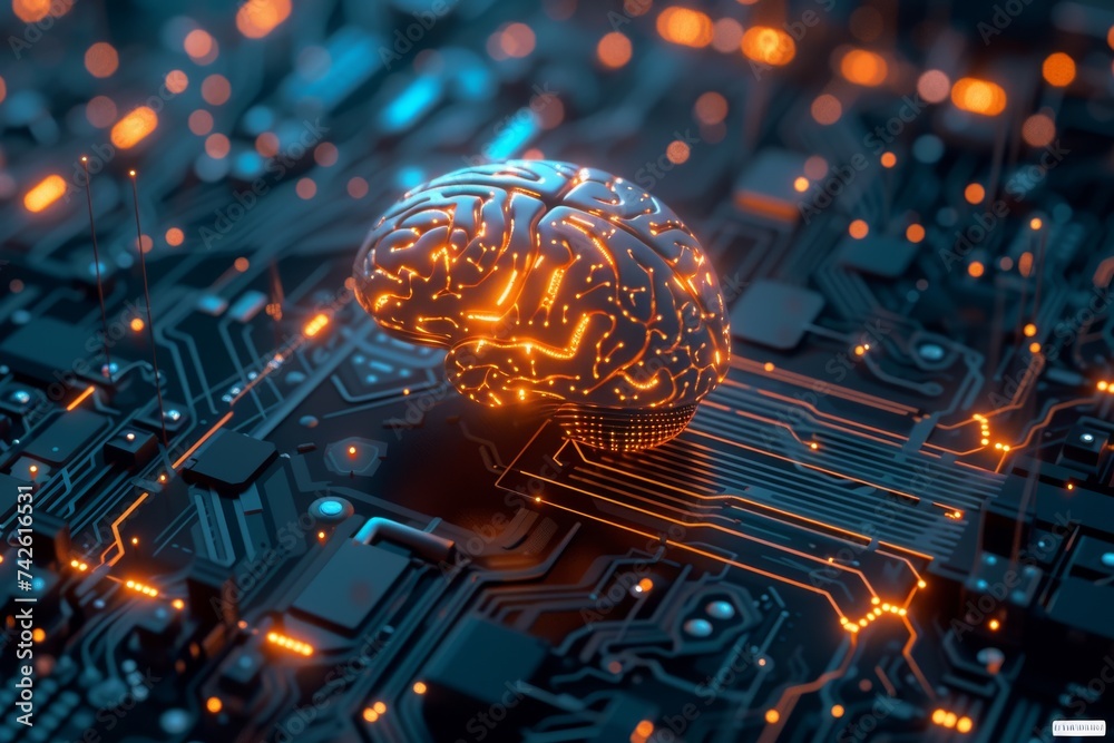 AI Brain Chip recording. Artificial Intelligence spinal human user ...