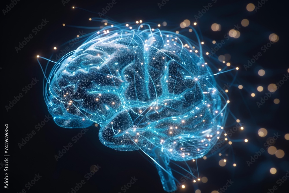 AI Brain Chip plasticity. Artificial Intelligence imaging mind digital ...