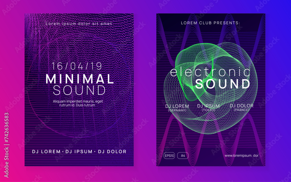 Edm flyer. Dynamic fluid shape and line. Creative show invitation set ...