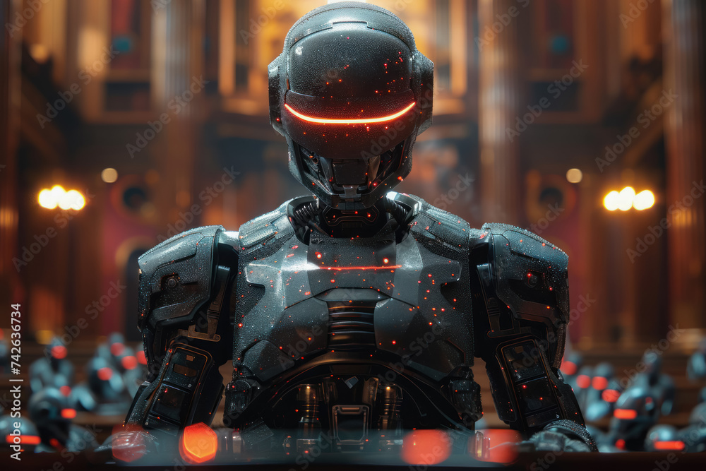 Cyber Justice System a high-tech courtroom where AI judges preside over ...