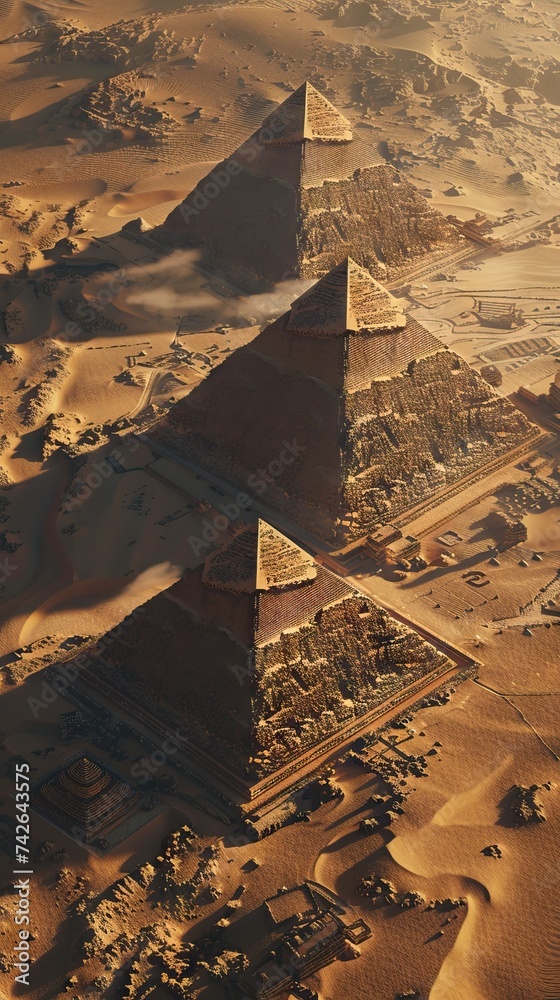 Generate a Midjurni image portraying the small pyramids surrounding the ...