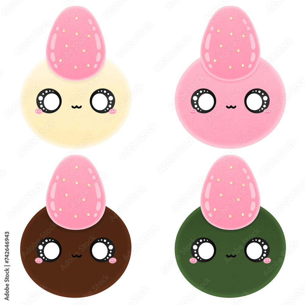 Cute Daifuku Mascot Character Kawaii Cartoon illustration Cute Mochi ...