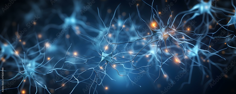 Mapping the neural network: Blue background illustration of nerve cell ...