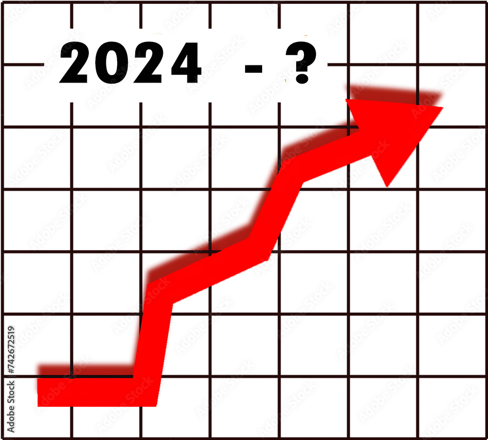 graph with arrow, text 2024 , curve red growth chart on white ...