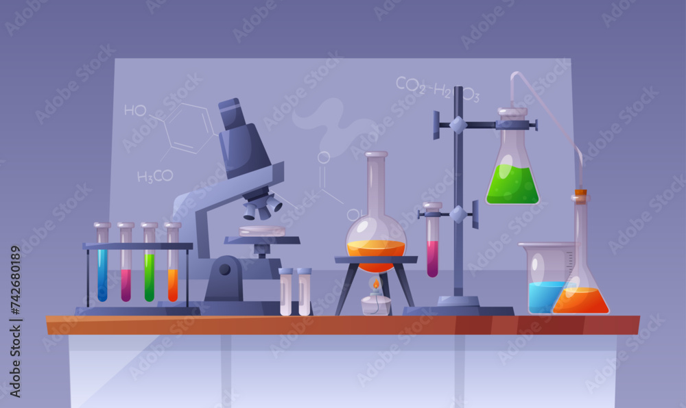 Chemical Laboratory equipment. Vector set of glassware with chemical ...