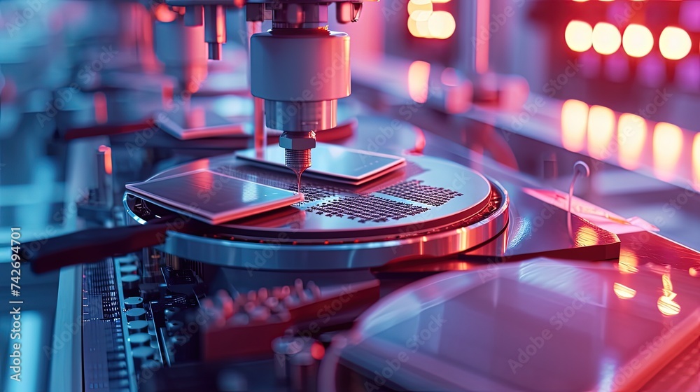 Computer chip manufacturing at fab. Semiconductor packaging process ...