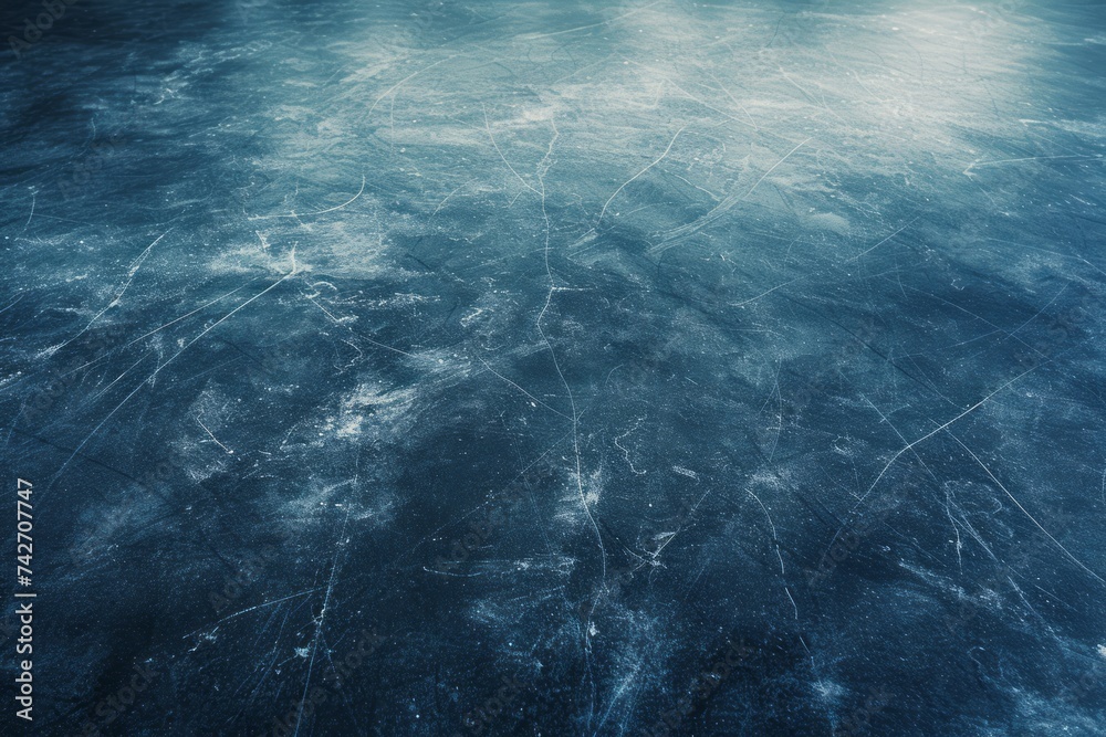 A close-up view of the frozen surface of an ice rink is presented ...