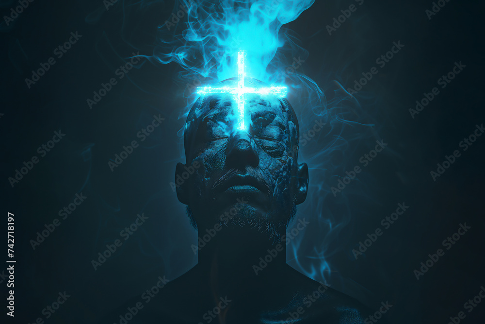 Religious male fanatic converting to the Christian religion while ...