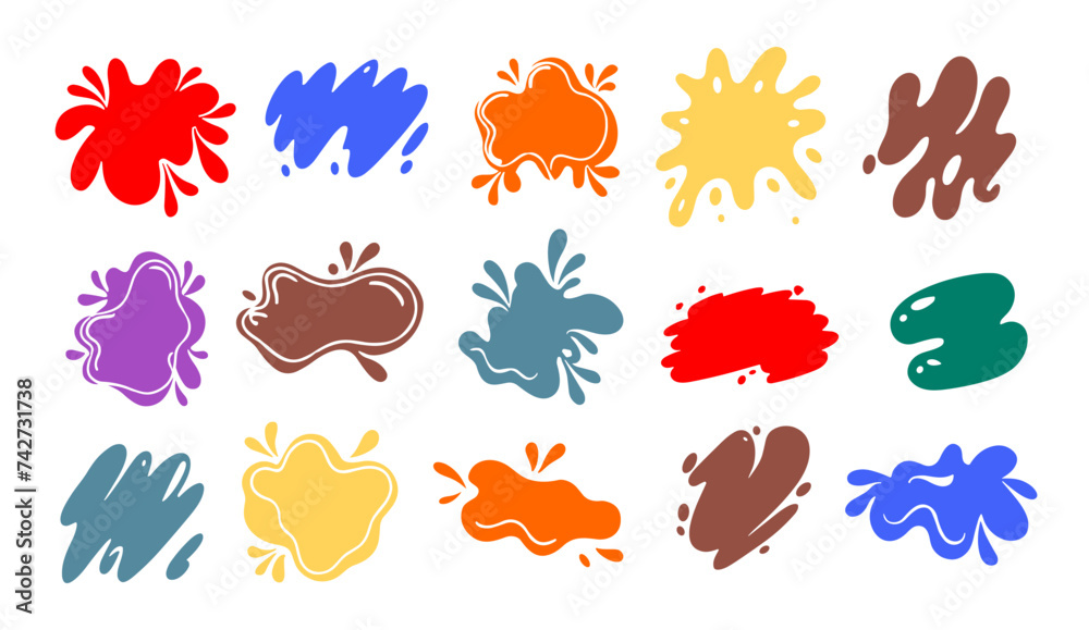 Paint splat set. Paint splash, brush stroke flat collection. Decorative ...