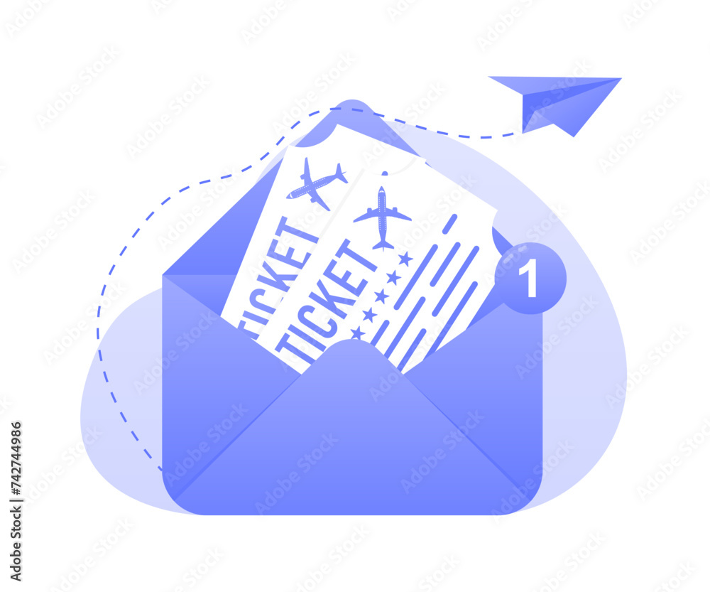 Airline tickets or boarding pass inside an envelope. Online booking and ...