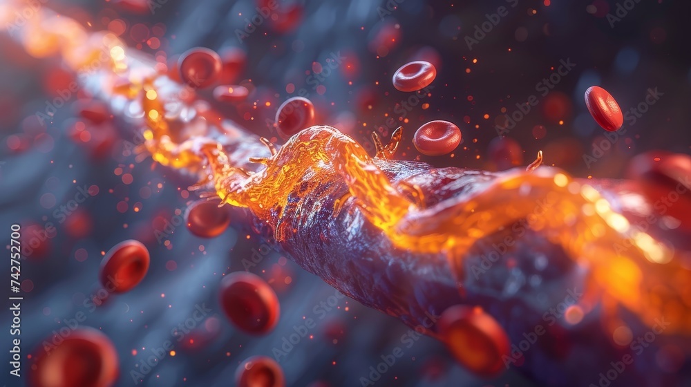A detailed 3D illustration showing the dynamic process of blood clot ...