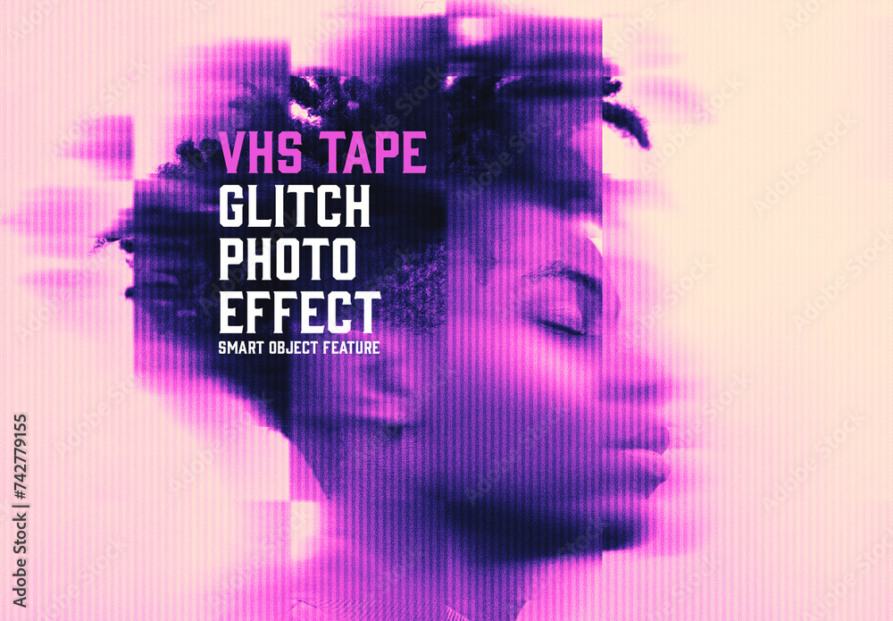 VHS Tape Glitch Photo Effect Stock Template | Adobe Stock