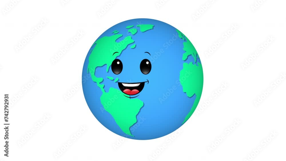 Cartoon design of spinning Earth on blue sky background. Planet Earth ...