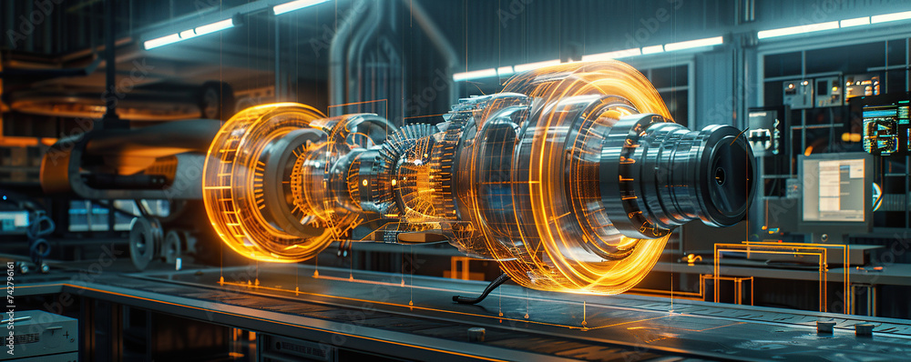 An engineer designs 3D engines, analyzes prototypes using an Augmented ...