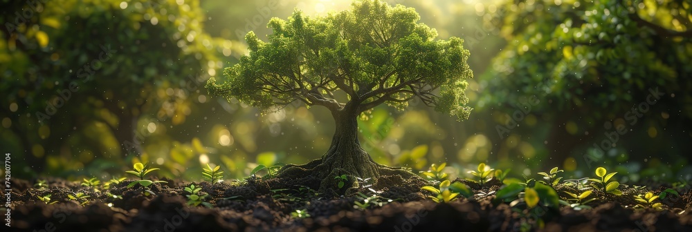 Earth Day eco concept with tropical forest background, natural ...