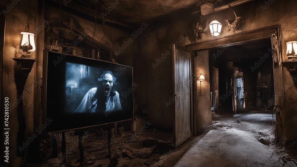 old abandoned building A haunted demon house, where a group of curious ...