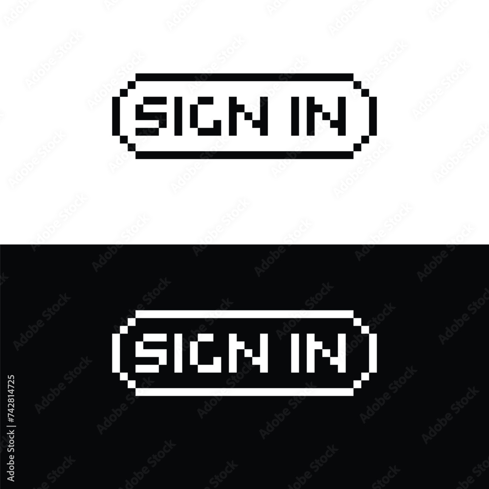 sign in button 8 bit text sign in Pixel art 8-bit for game Stock Vector ...