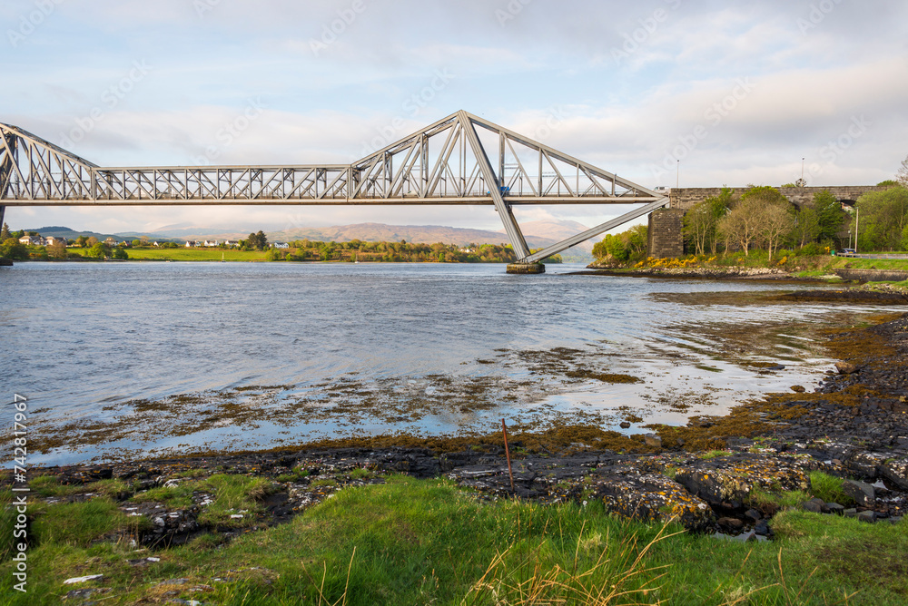 vews of the Connel Bridge and the Falls of Lora in the Firth of Lorn ...