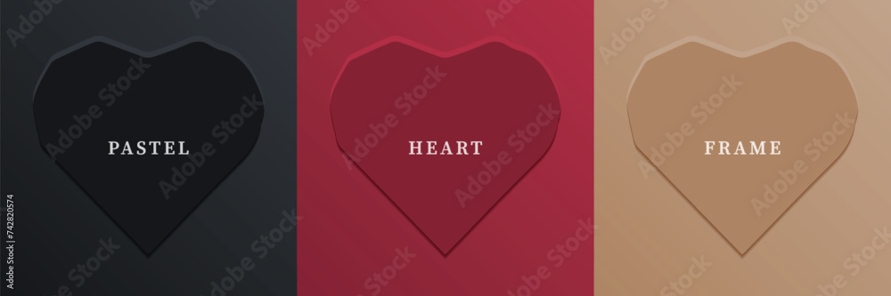 Set of abstract 3D heart, different color 3D heart shape frame design ...