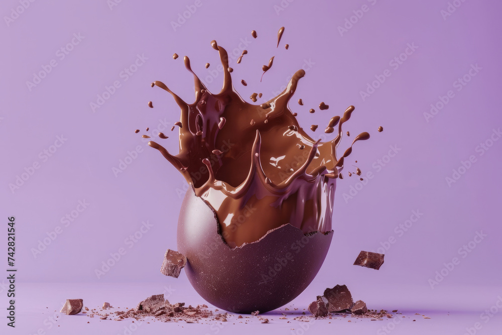 chocolate egg. The top of the egg is irrupting like a volcano. An ...
