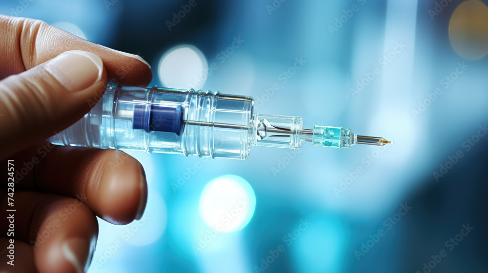woman holds an insulin syringe in her hand, injection, diabetes ...
