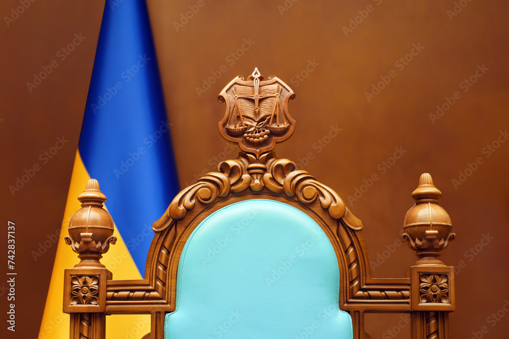 Constitutional Court of Ukraine law justice system. Empty chair judge ...