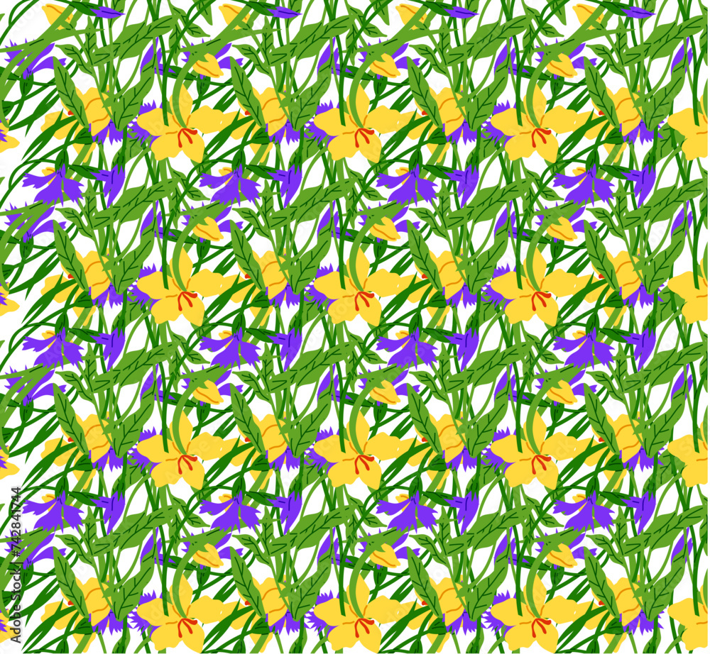 Seamless pattern flowers vector illustration. The repetitive design ...