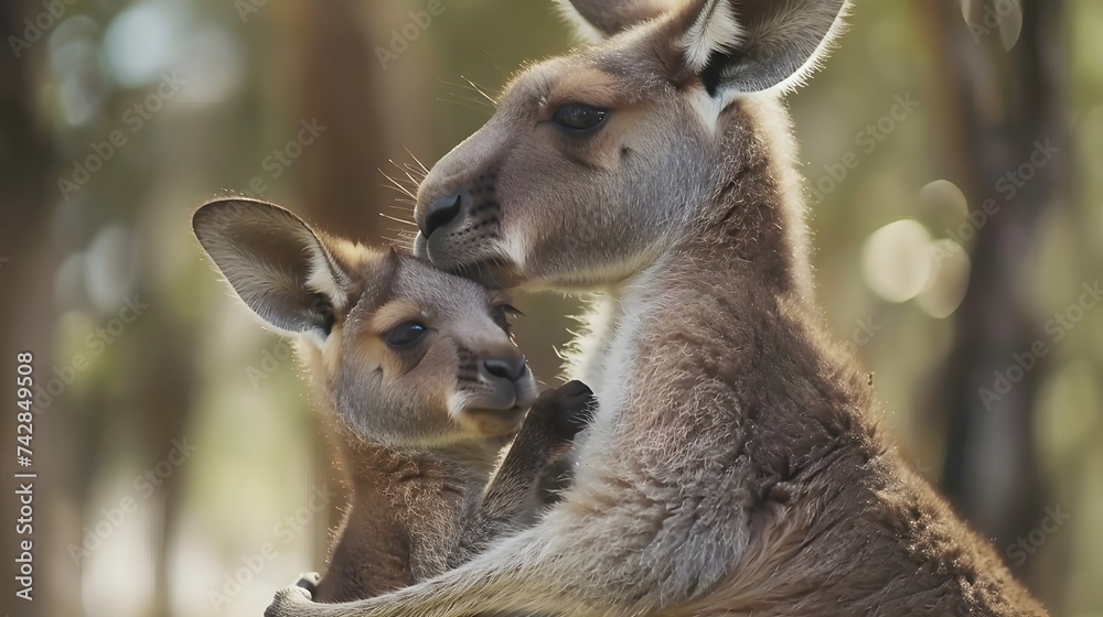 Mother and Baby Kangaroo Hug. Kangaroo Baby Wildlife Stock Photo ...