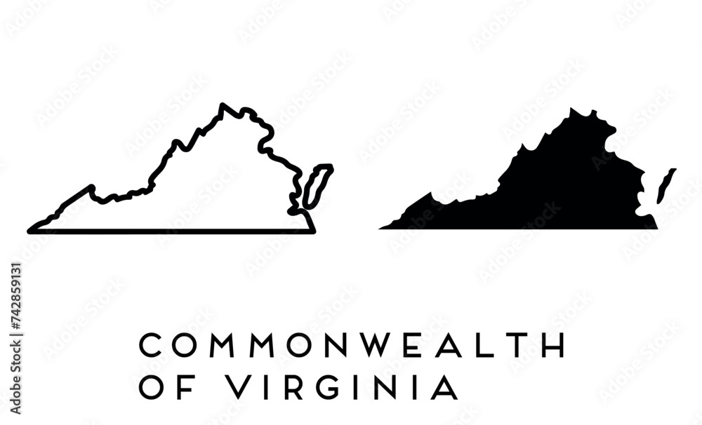 Virginia state map silhouette and outline vector set Stock Vector ...