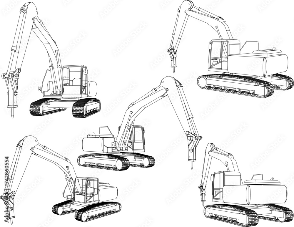 Vector sketch illustration of concrete crusher heavy equipment vehicle ...