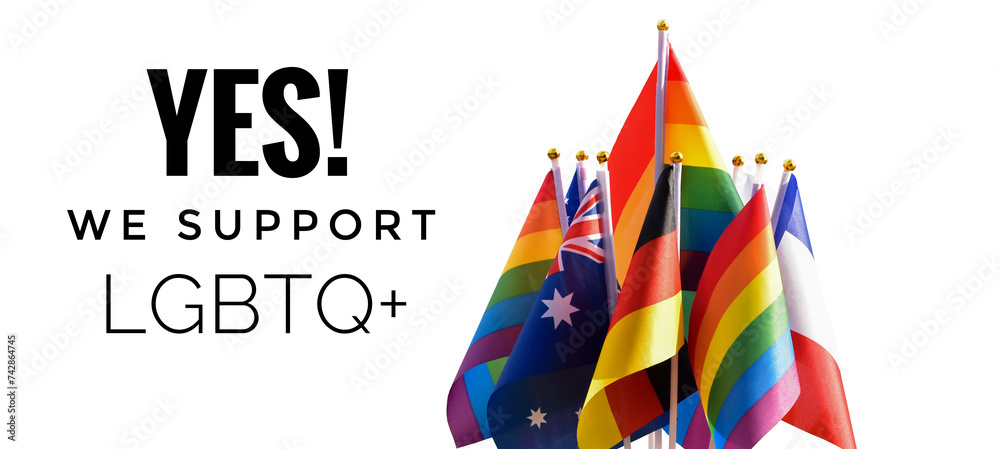 Yes! We support lgbtq+ on white background with rainbow flags and ...