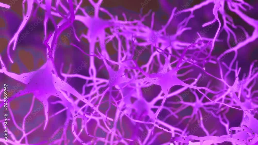 Animation of neuron cells with glowing links. Nerve cells Activity in ...