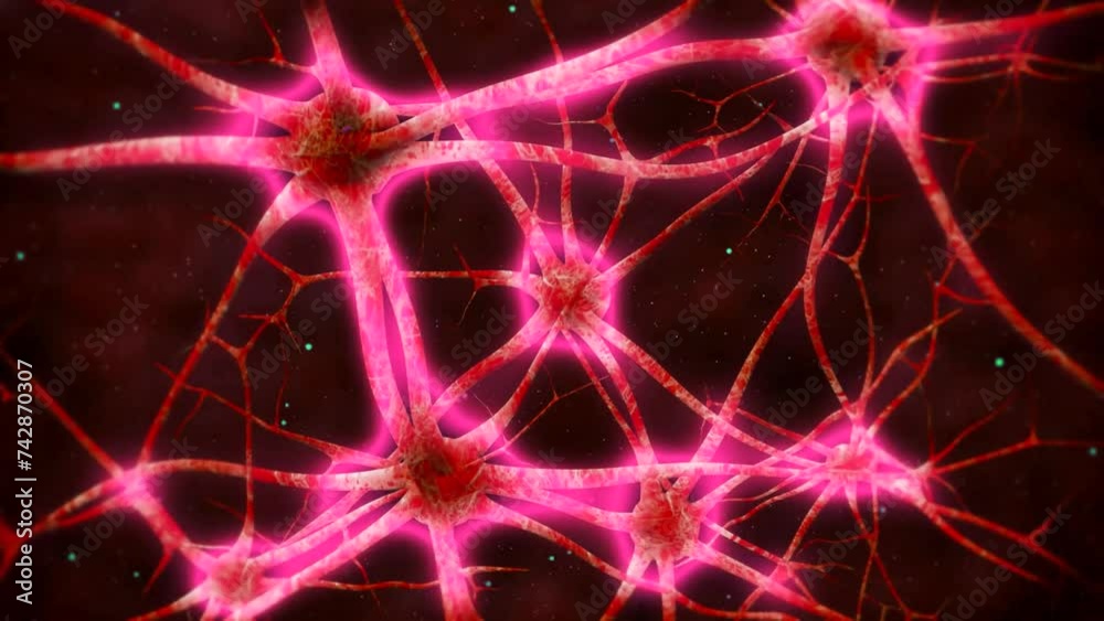 Animation of neuron cells with glowing links. Nerve cells Activity in ...