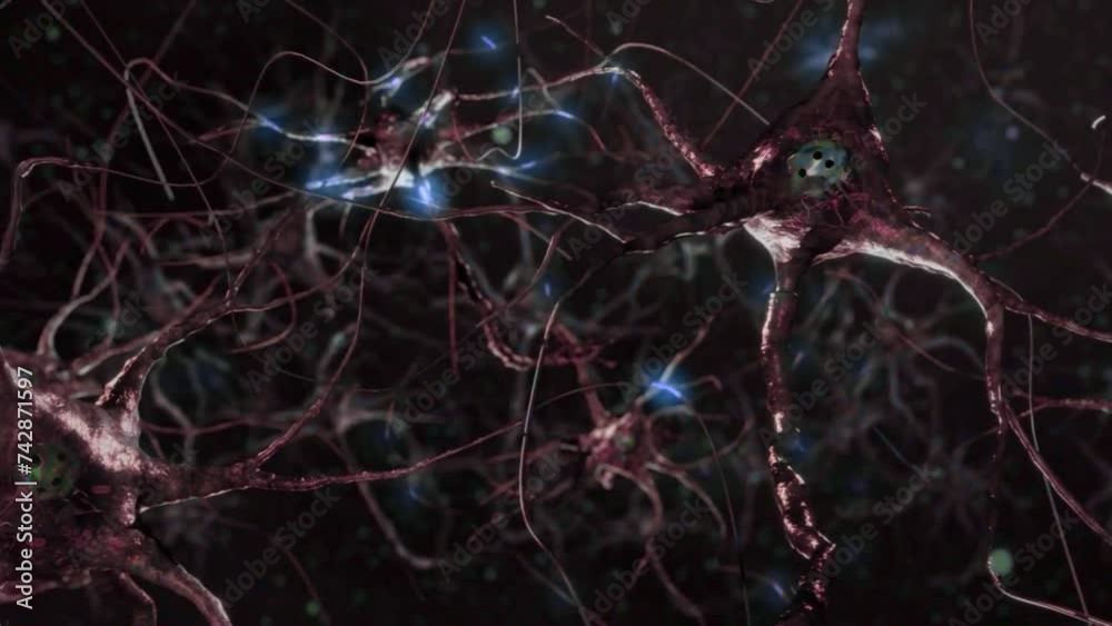 Animation of neuron cells with glowing links. Nerve cells Activity in ...