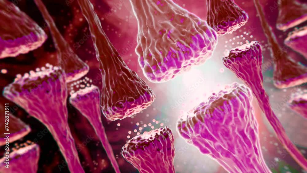 Animation of neuron cells with glowing links. Nerve cells Activity in ...