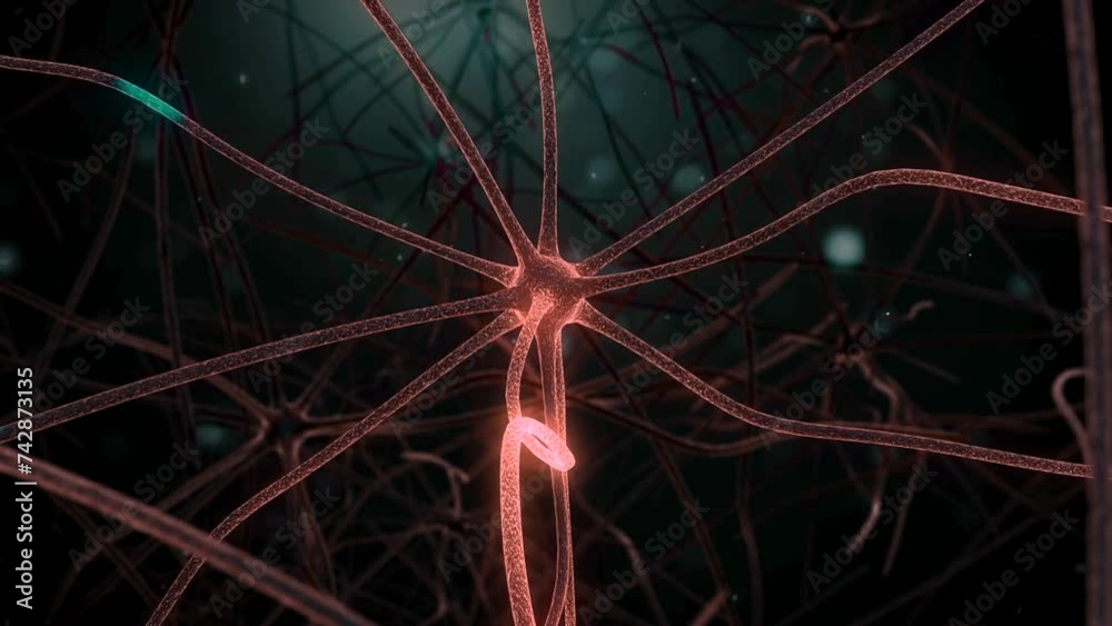 Animation of neuron cells with glowing links. Nerve cells Activity in ...