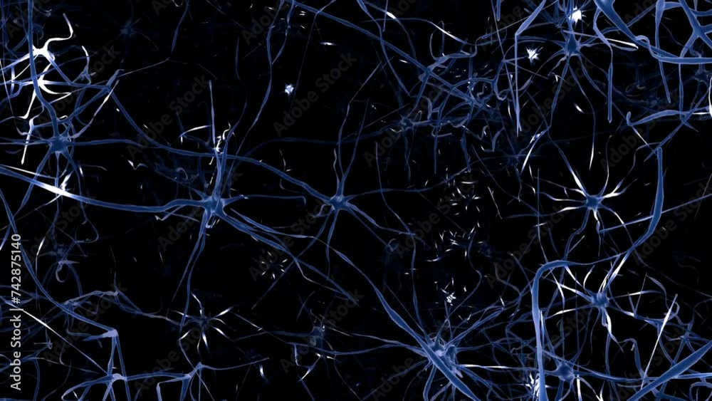 Animation of neuron cells with glowing links. Nerve cells Activity in ...