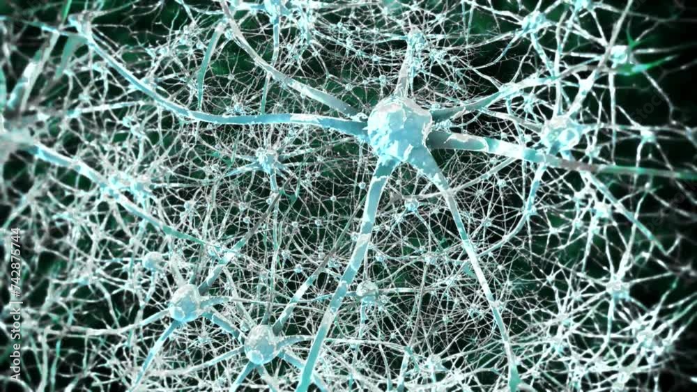 Animation of neuron cells with glowing links. Nerve cells Activity in ...