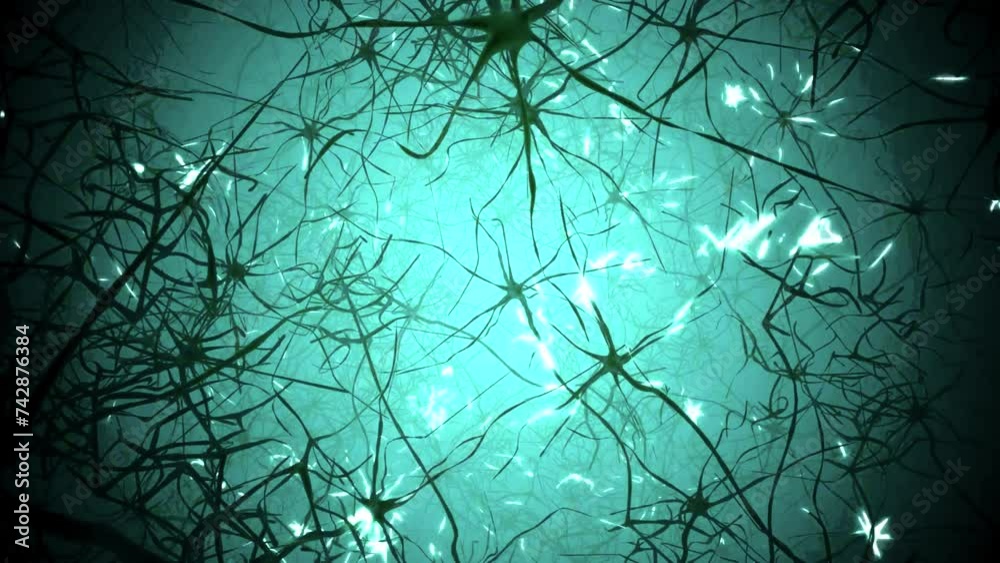 Animation of neuron cells with glowing links. Nerve cells Activity in ...