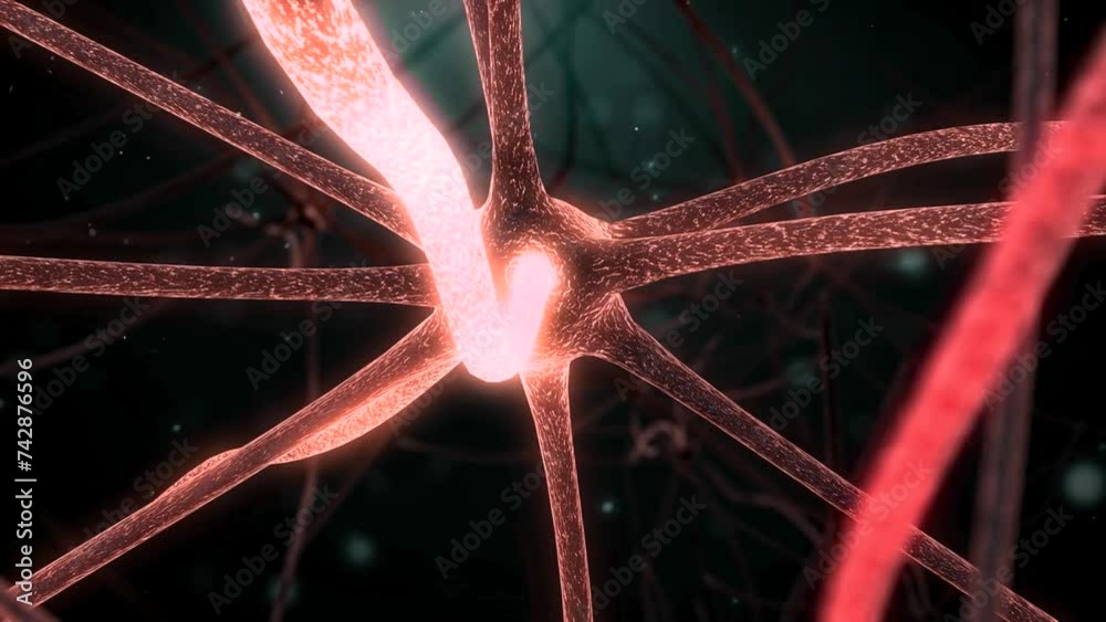 Animation of neuron cells with glowing links. Nerve cells Activity in ...