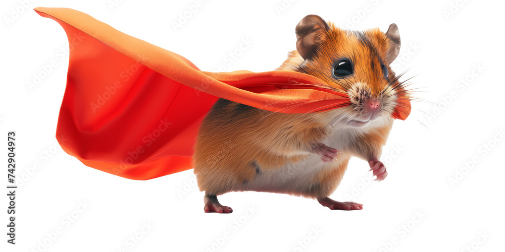 hamster wearing a tiny superhero cape, creating a cute and dynamic ...