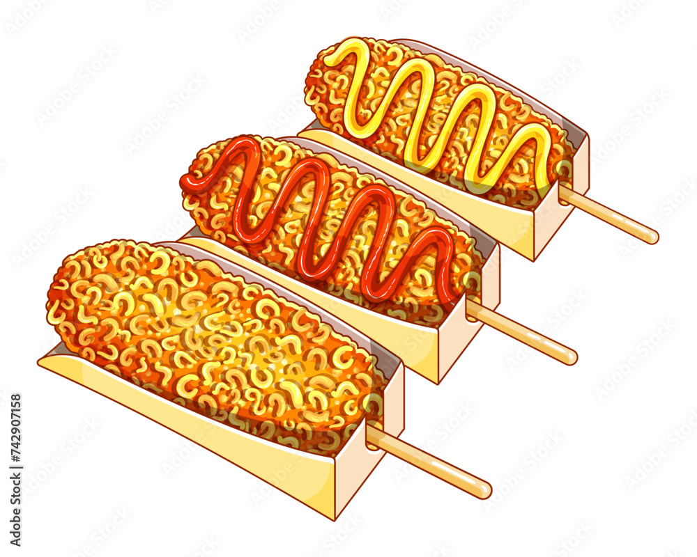 Crispy ramen korean corn dog illustration vector. Korean style ramen ...