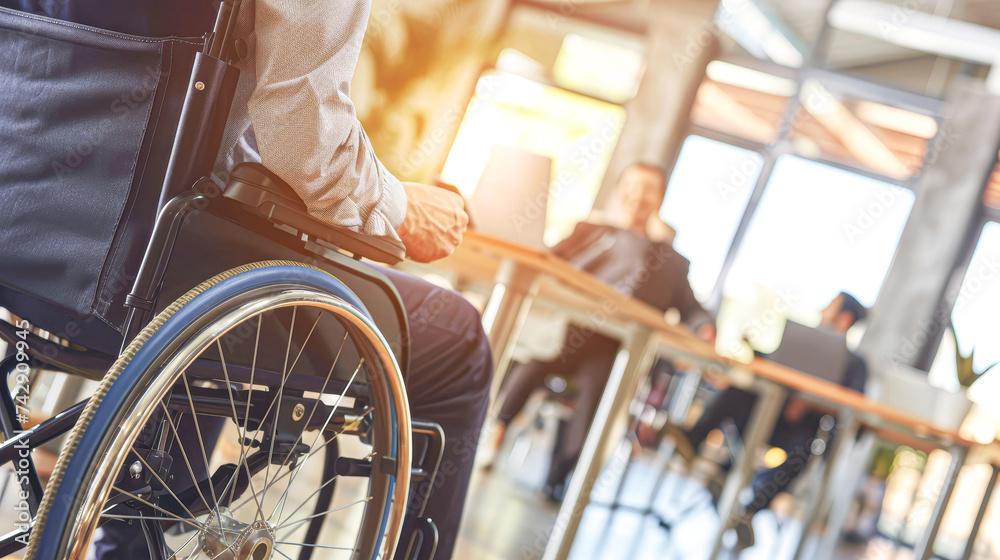 Man in a wheelchair participates in a modern office setting ...