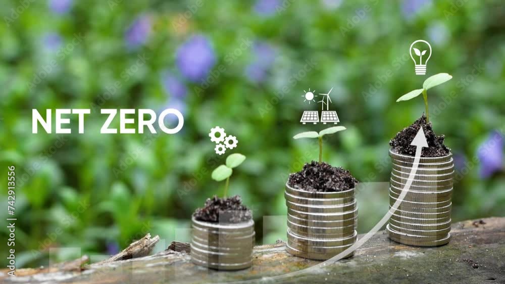 Net zero and carbon neutral concept 2050.Growth chart with net zero icons.Infographic. Net zero ...