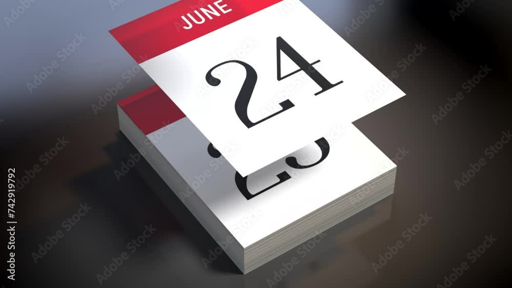 June - paper calendar with flying pages - 3D 4k animation (3840x2160 px ...