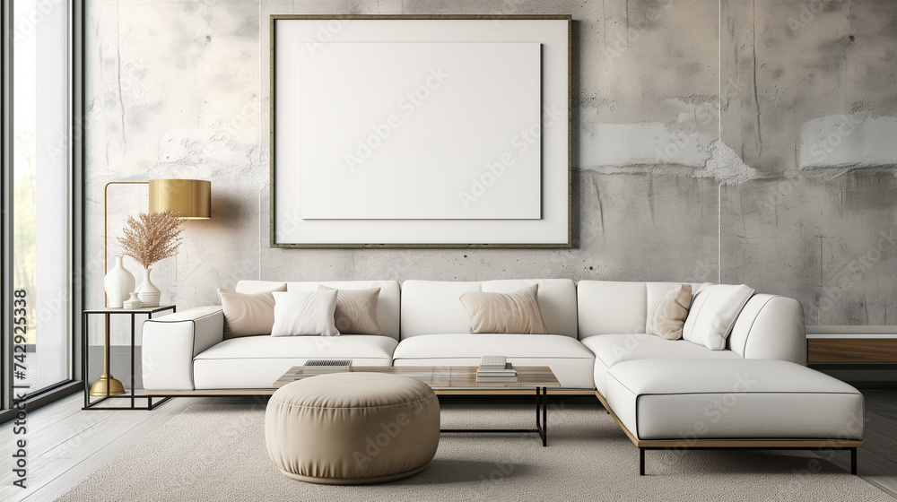 wall / modern living room with mockup frame, Large vertical poster ...